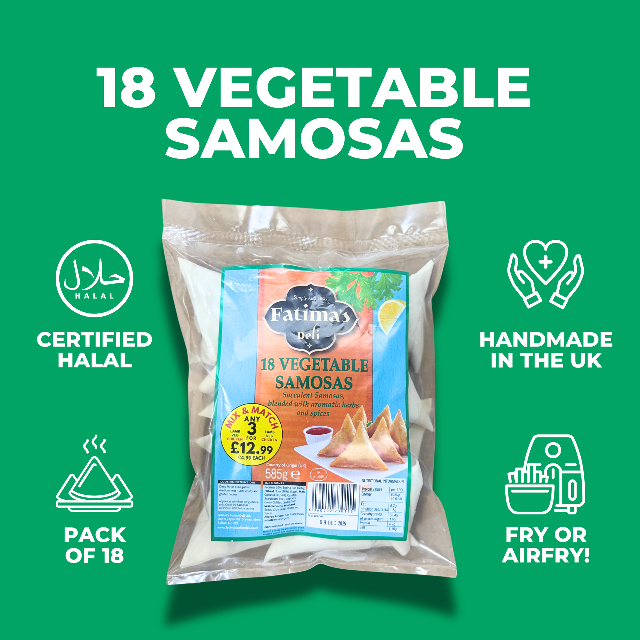 Vegetable Samosas - (Pack of 18 or 50)