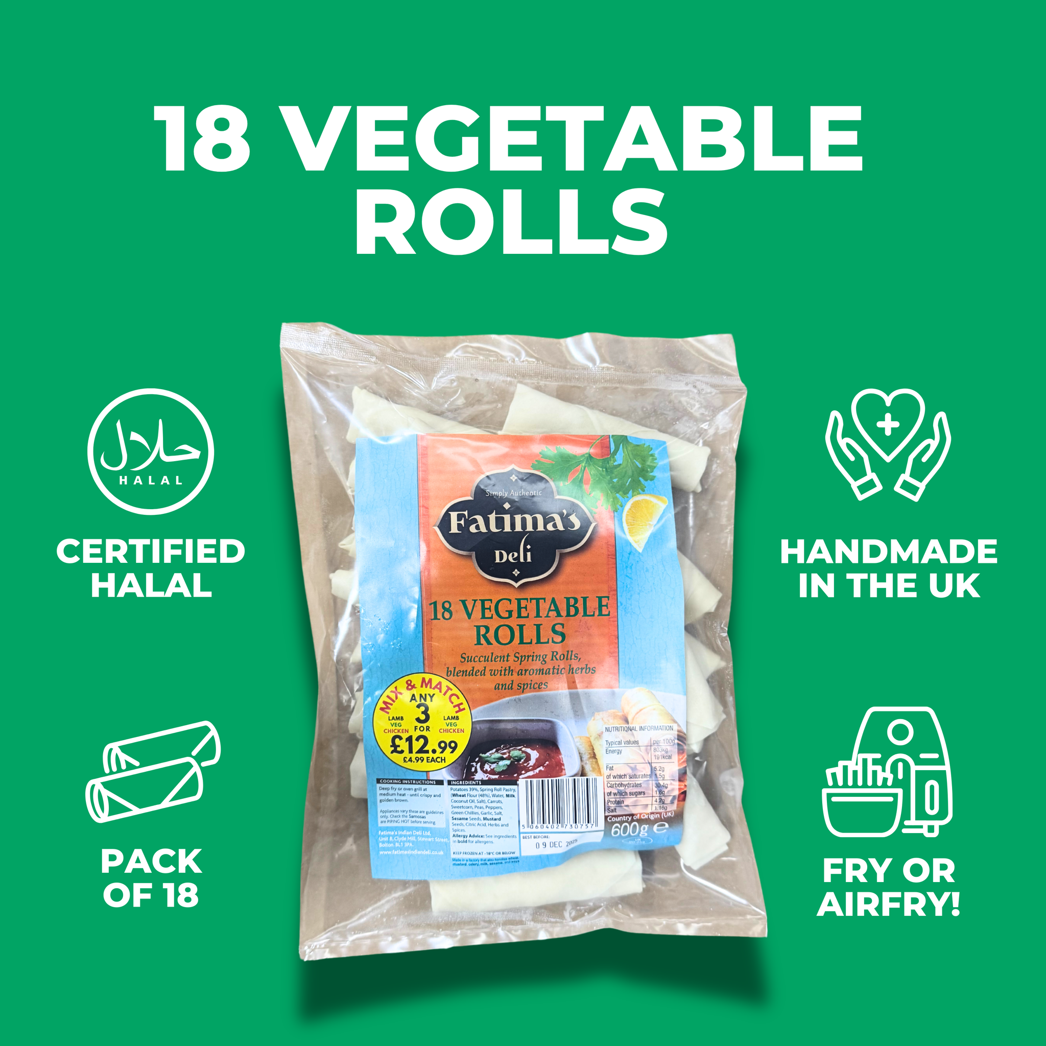 Vegetable Spring Rolls (Pack of 18 or 50)